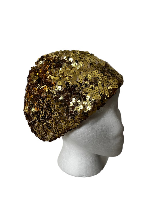 Vintage Womens 1970s Inspired Gold Sequin Beret Hat R… - Gem