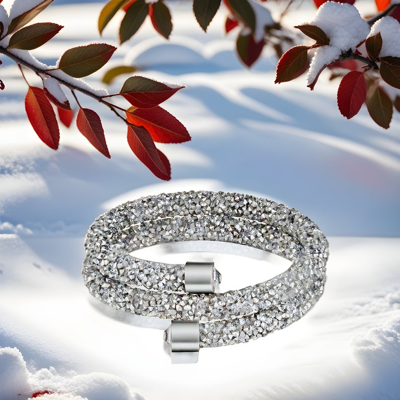 Crystal Dust Bracelet: Double Wrap Bangle in Silver Made With Swarovski Elements, A Chic ...
