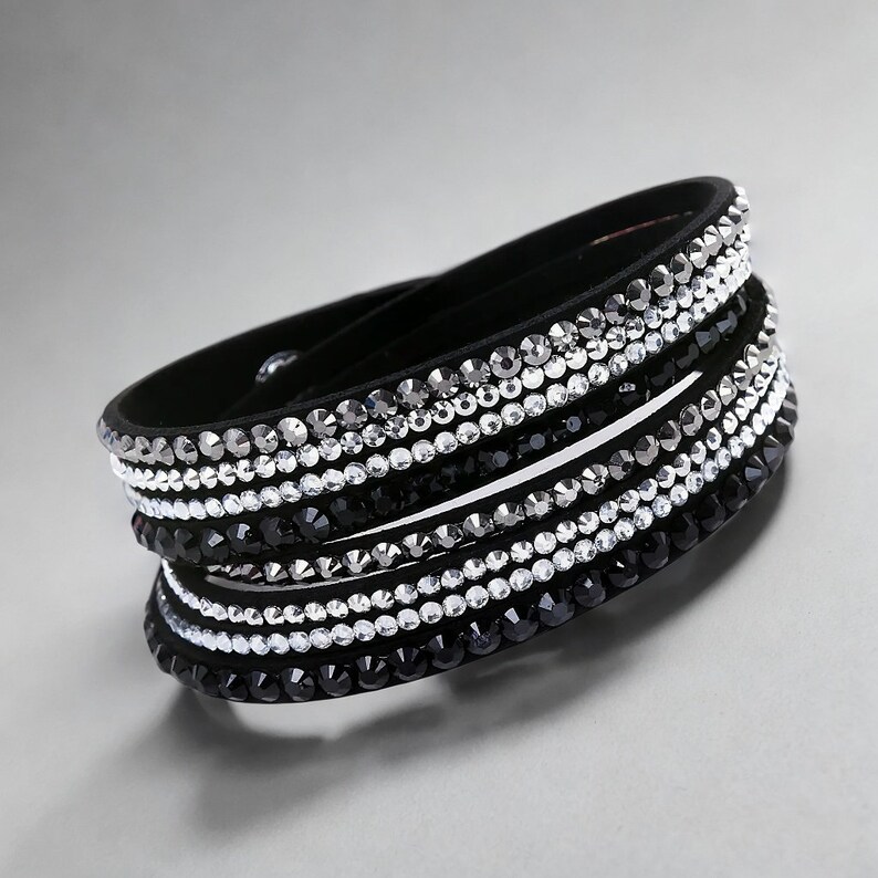 Black Double Wrap Slake Bracelet Made With Swarovski Elements - Etsy