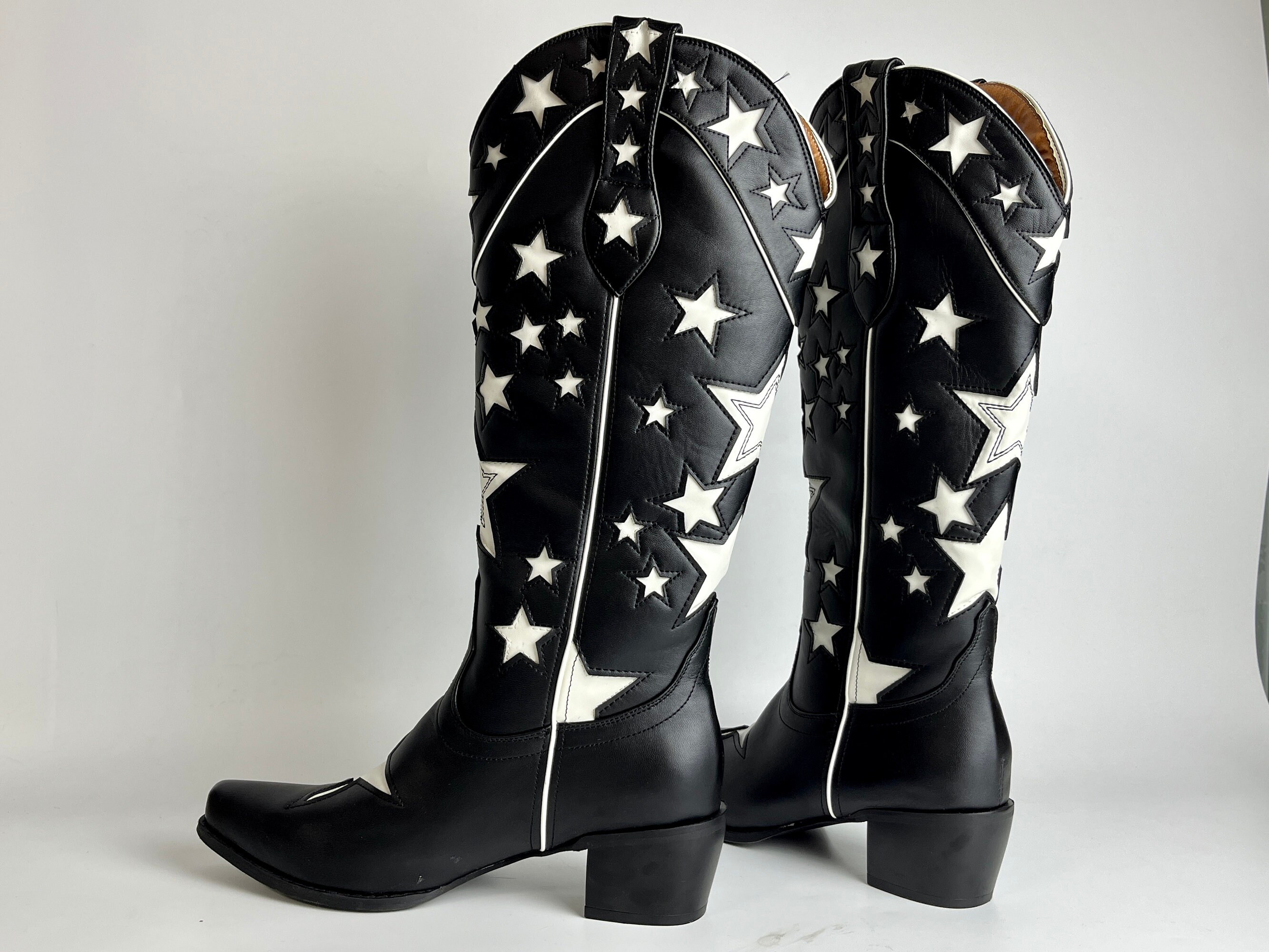 Black Cowboy Boots Star Embroiderd Cowgirl Boots Festival - Etsy