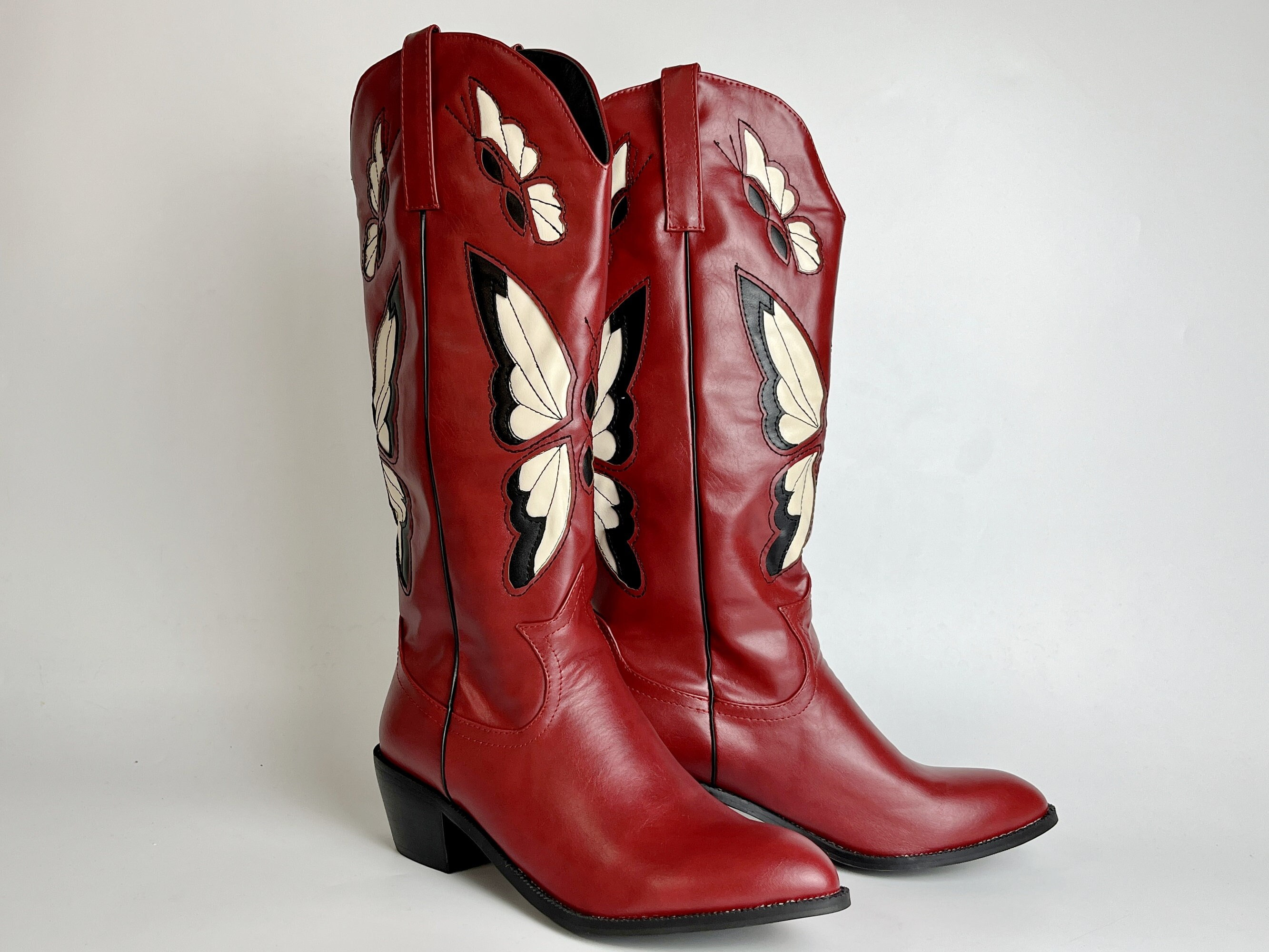 Red Cowboy Boots Butterfly Embroidered Cowgirl Boots Vintage - Etsy