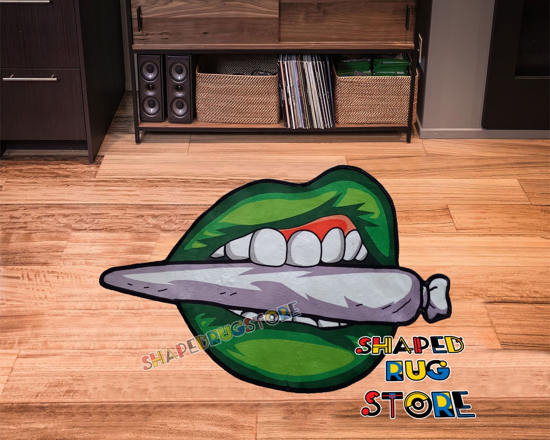 Weed Themed Area Rug Collage Dorm Rug Lip Shape Carpet - Etsy