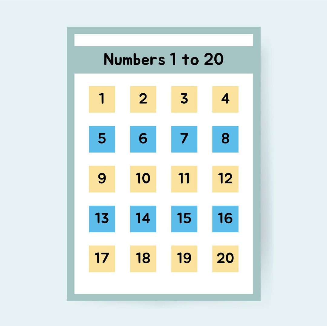 Count to 1 to 20 Printable Chart Digital Download, Numbers 1-20 Chart ...
