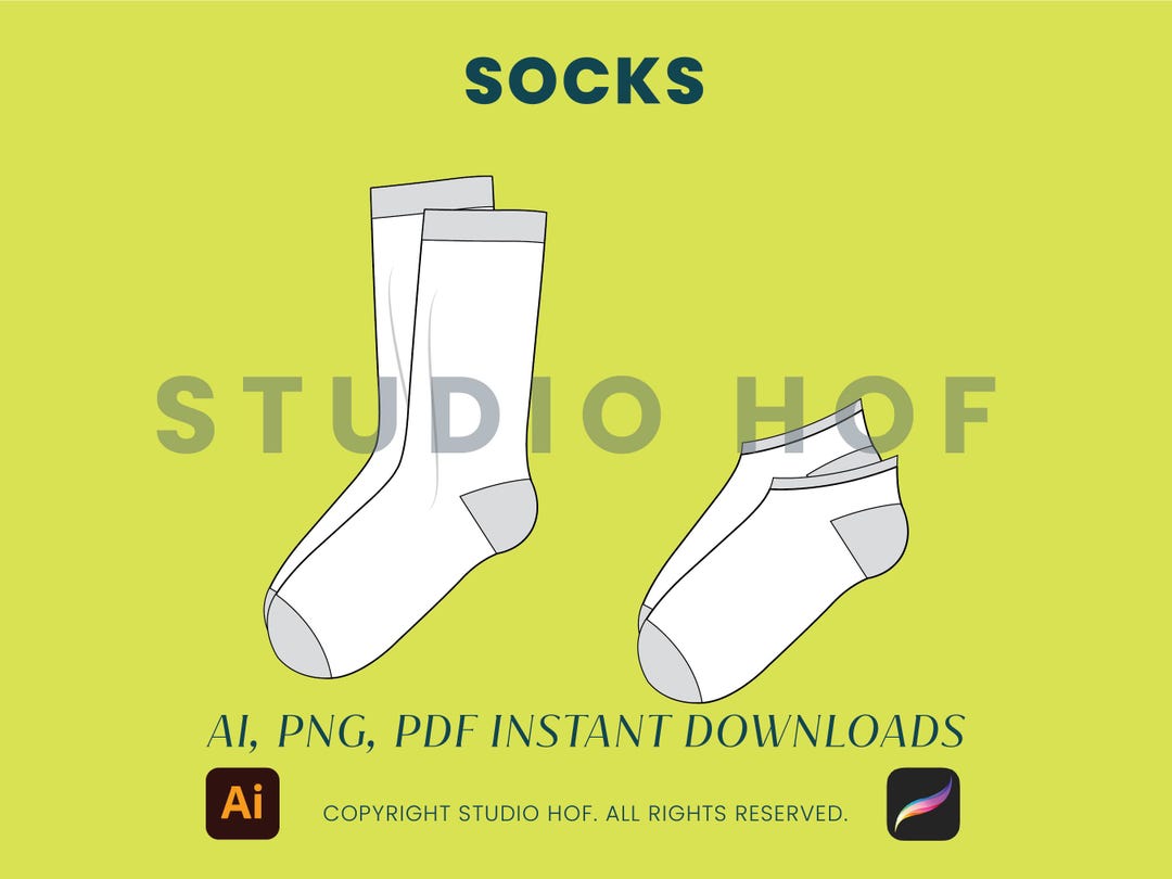 Socks - Illustrator and Procreate .ai, .png and .pdf Fashion CAD - Etsy
