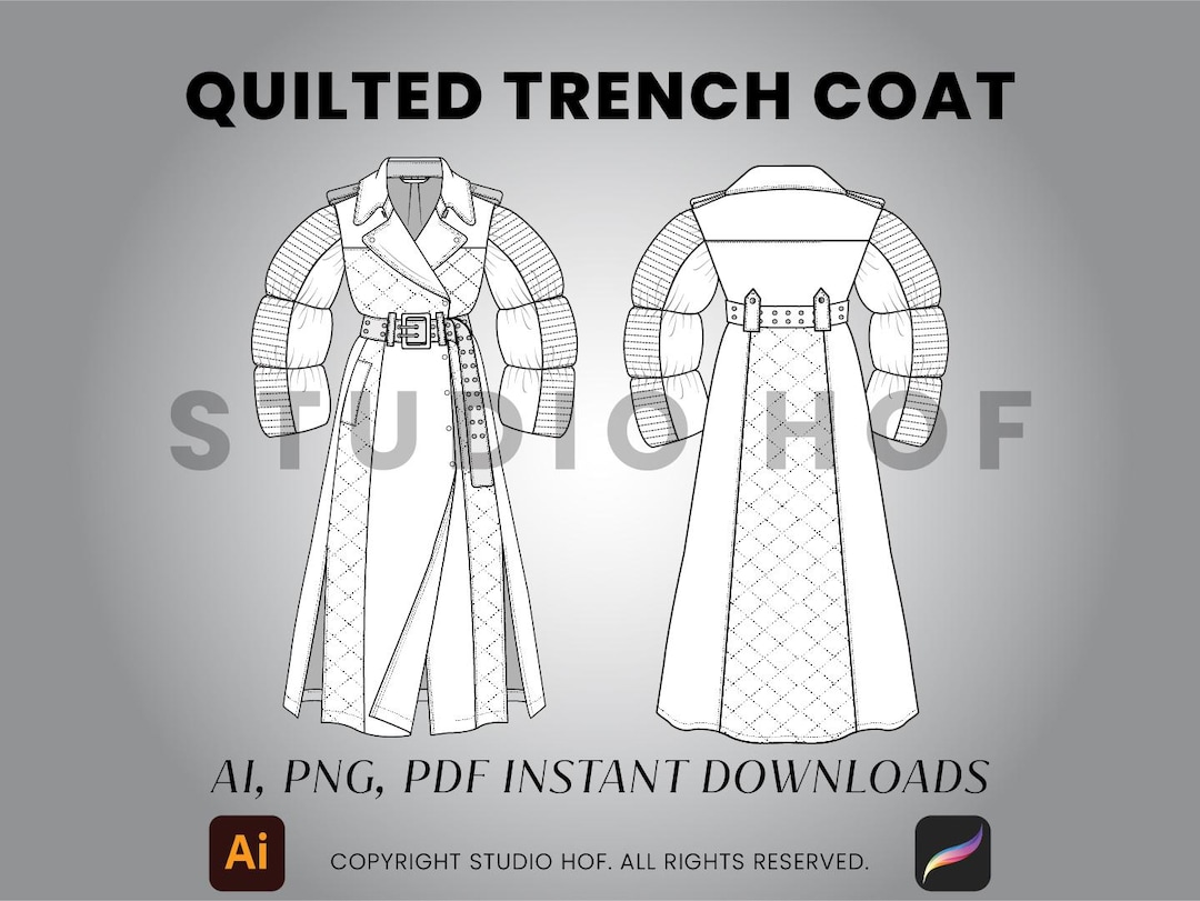 QUILTED TRENCH COAT - Illustrator and Procreate .ai, .png and .pdf ...