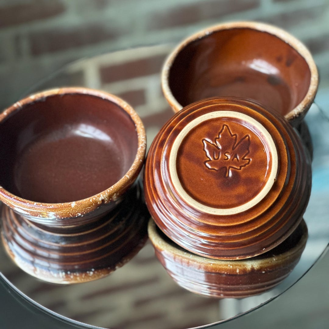 1960's Monmouth Pottery Stoneware Cereal Bowls Brown Drip Glaze - Etsy