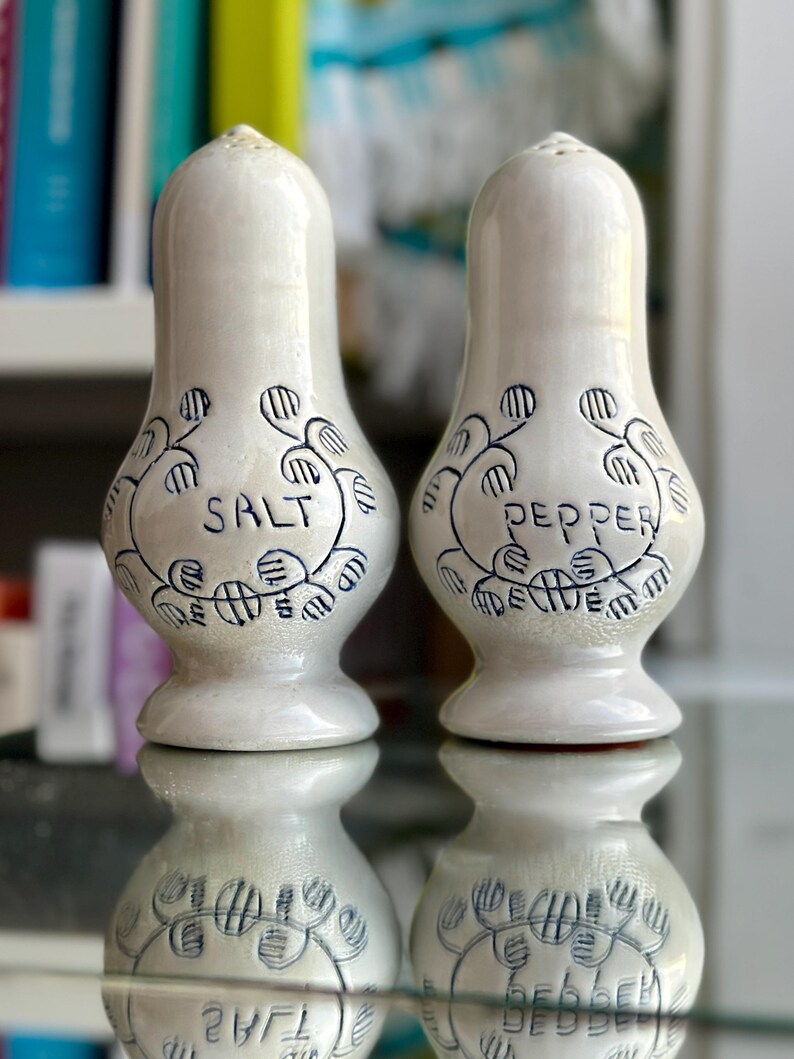 1980's Salt & Pepper Shakers in Blue Leaf Swirl Pattern - Etsy