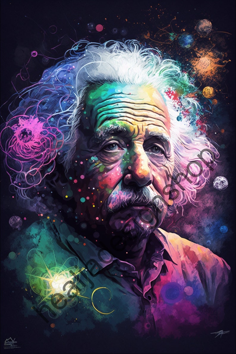 Albert Einstein, Portrait, Poster, Wall Decoration, Space, Space, Bright Colors, Psychedelic ...