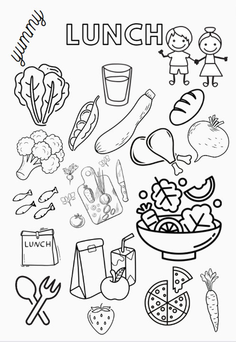Printable Coloring Book, Food Educational Cute Pages, Coloring Book for ...