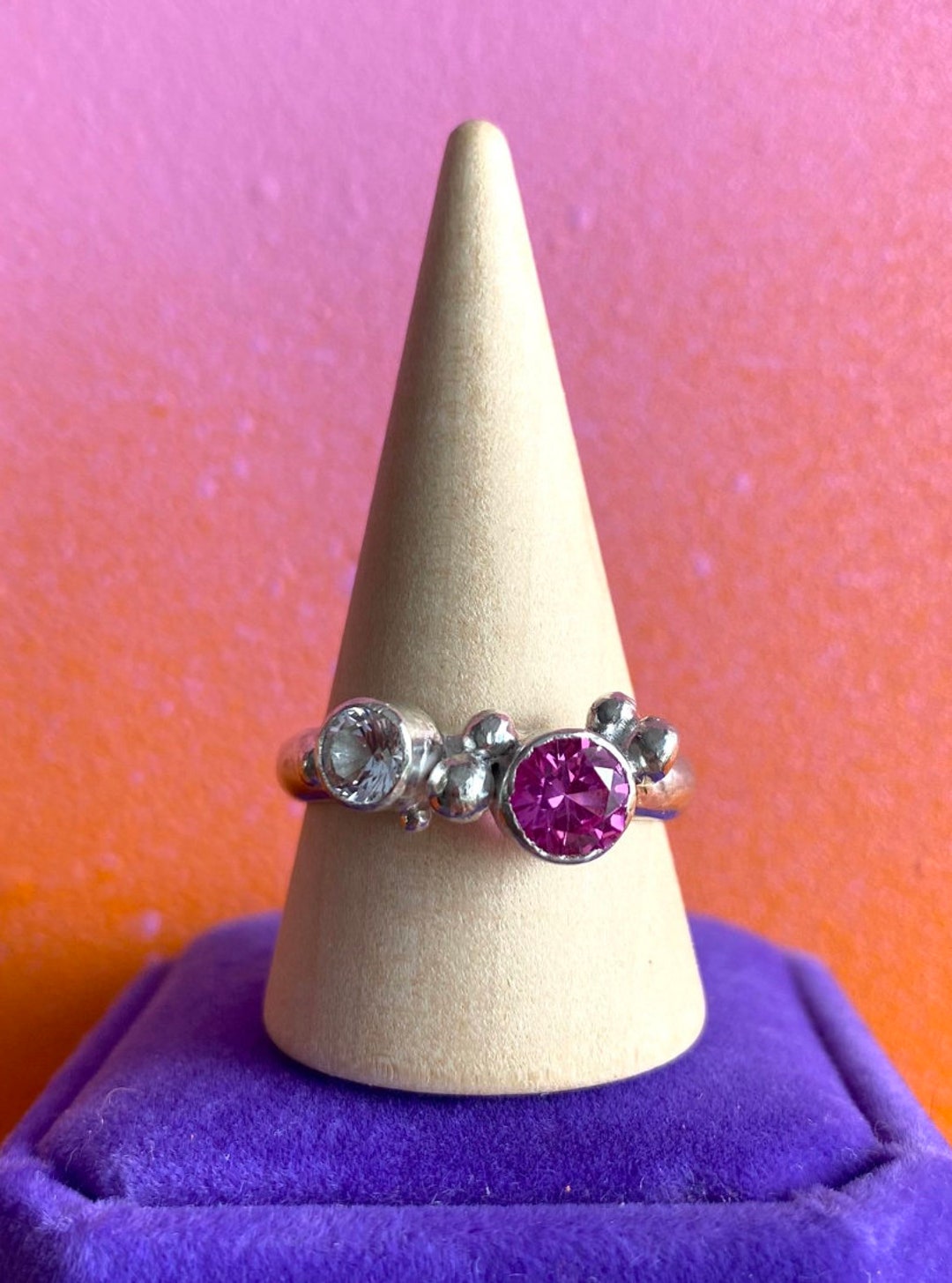 ARYA Granule Ring Sterling Silver, Ruby, White Sapphire Colourful ...