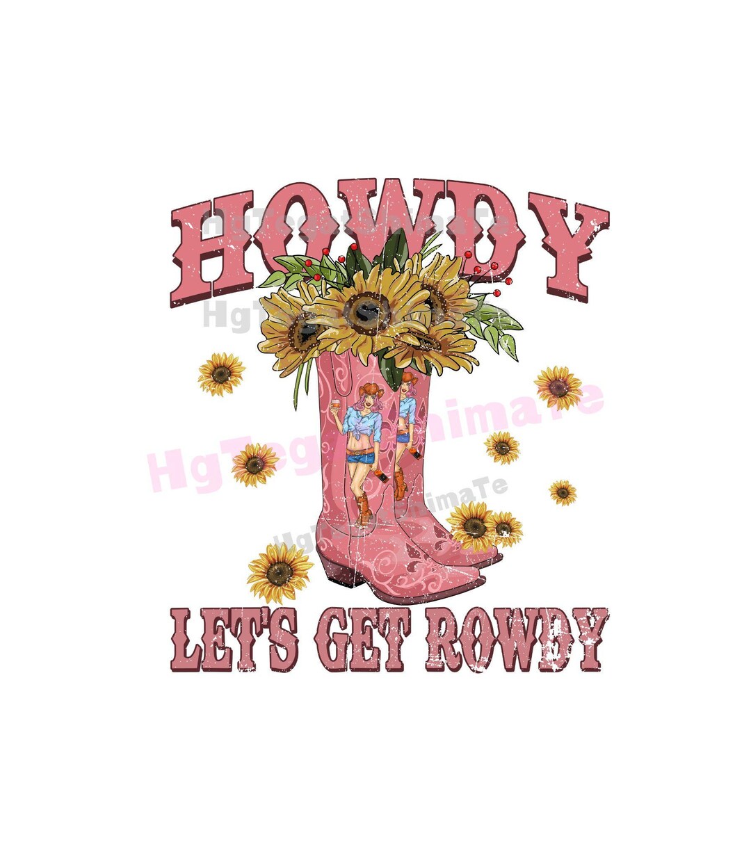 Howdy Let’s Get Rowdy PNG, Pink Girly Western Flower Art PNG, Funny ...