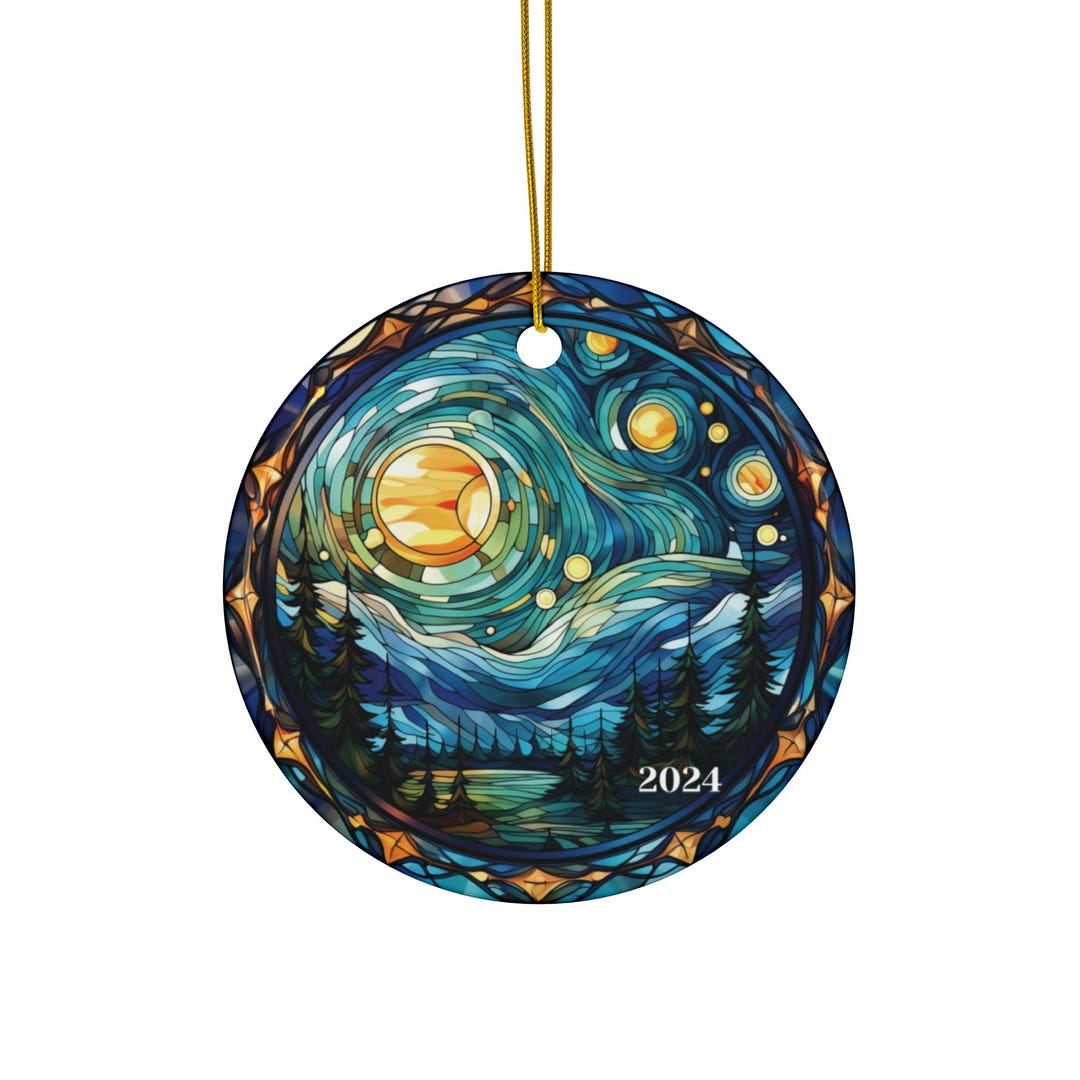 Stained Glass Style Nature Scenery Christmas Ornament, Art, Christmas ...