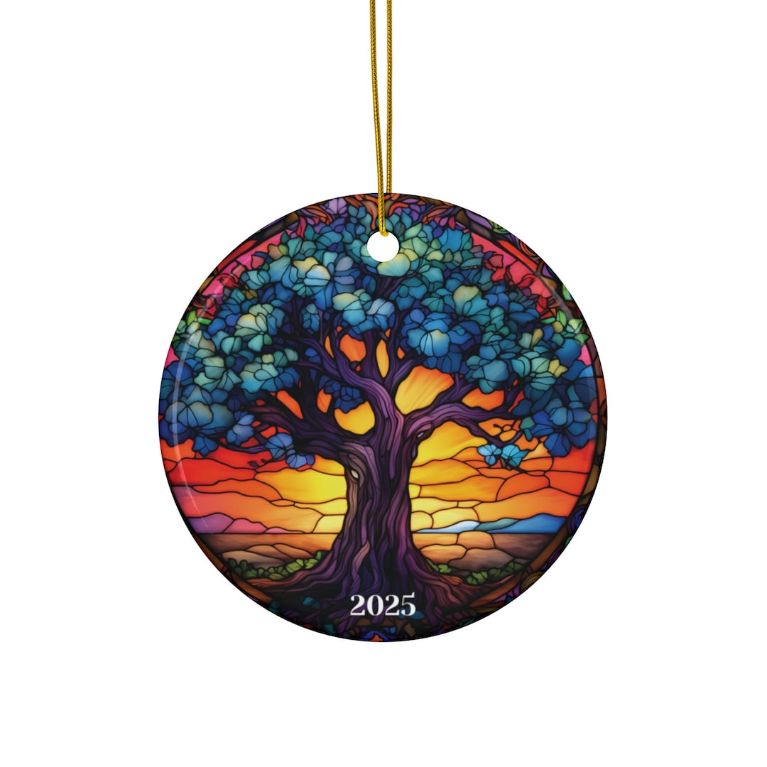 Stained Glass Style Tree of Life Christmas Ornament: Ceramic Keepsake ...