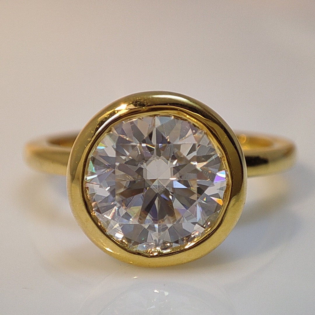 Bezel Set White Moissanite Simple Engagement Band 10K Yellow Gold Full ...