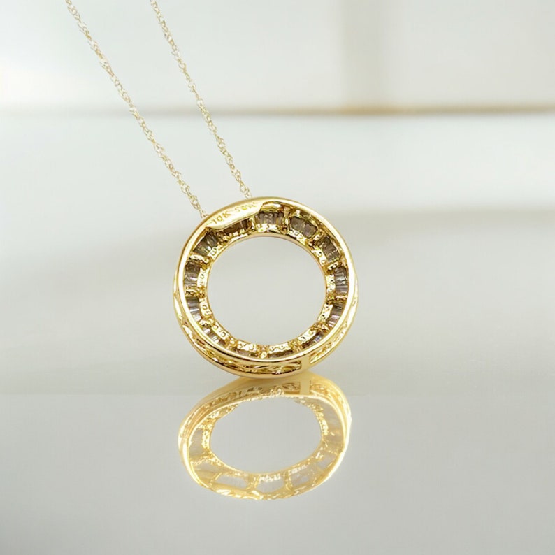 Round Shape Baguette Cut Bezel Set Moissanite Life Pendent 10K Yellow ...