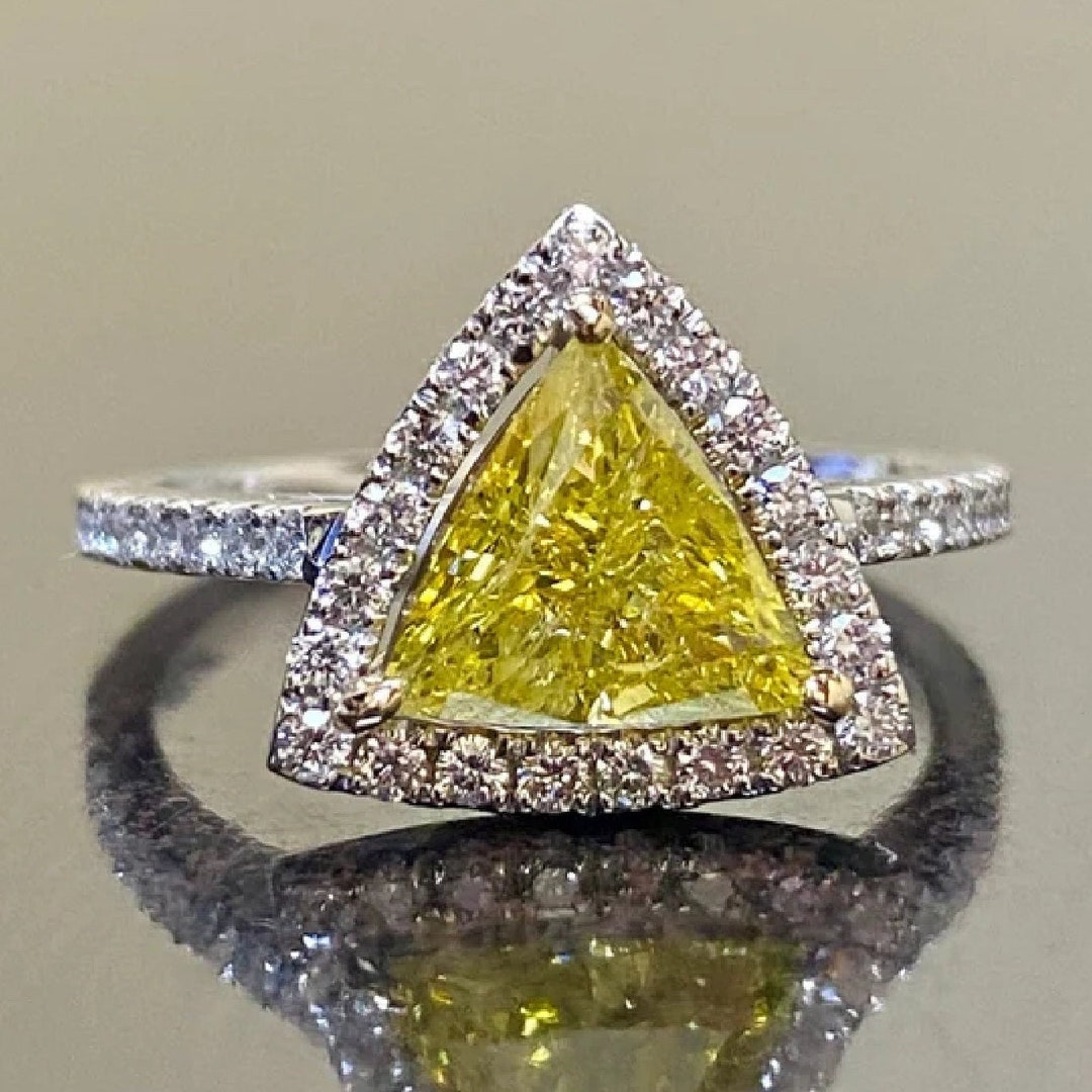 1.50 Ct Trillion Cut Canary Yellow Lab Diamond Halo Prong Set ...