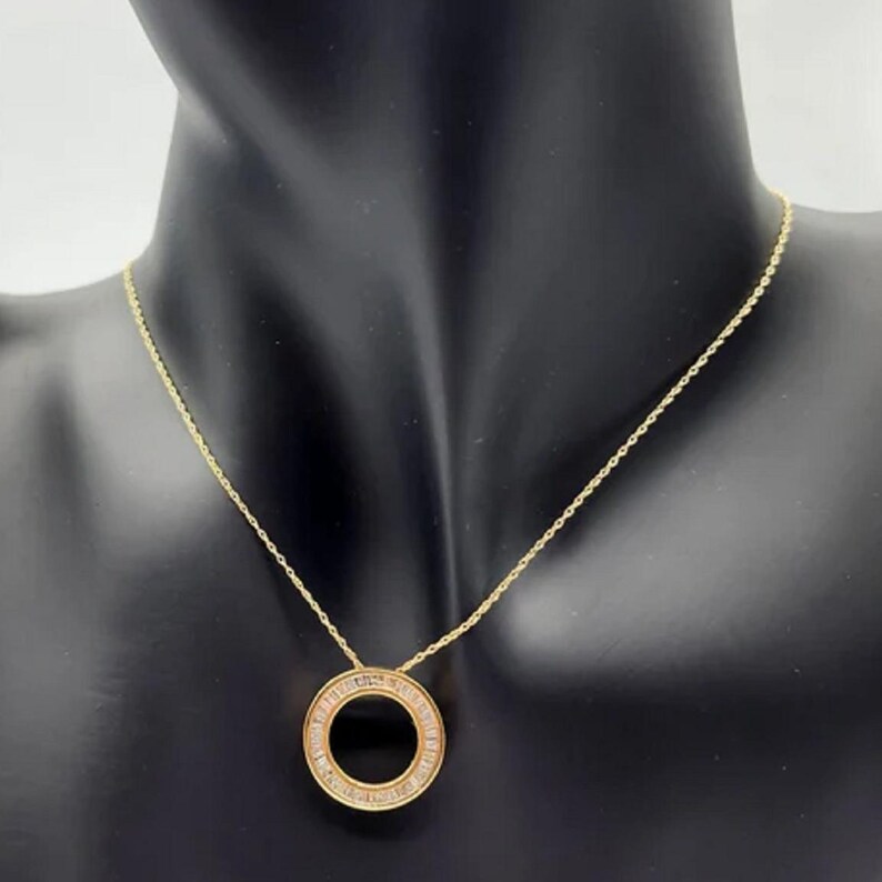 Round Shape Baguette Cut Bezel Set Moissanite Life Pendent 10K Yellow ...