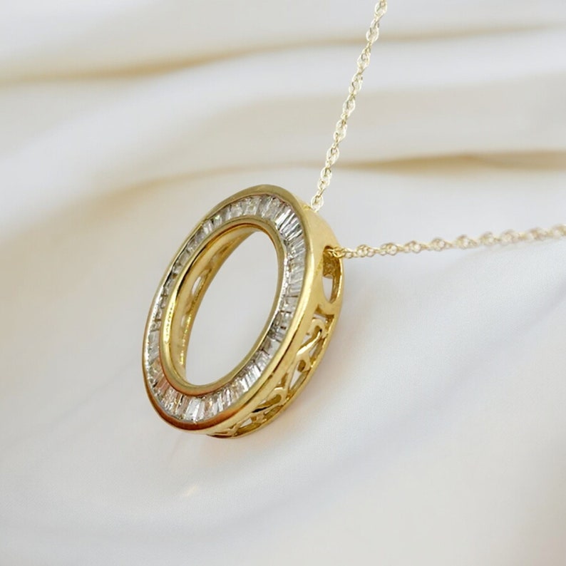 Round Shape Baguette Cut Bezel Set Moissanite Life Pendent 10K Yellow ...