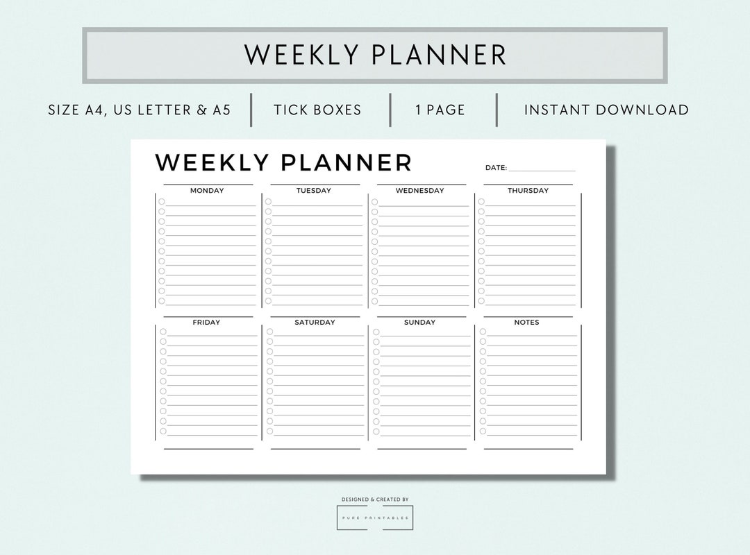 Weekly Planner, Weekly Schedule, Diary, to Do List, Printable, Digital ...