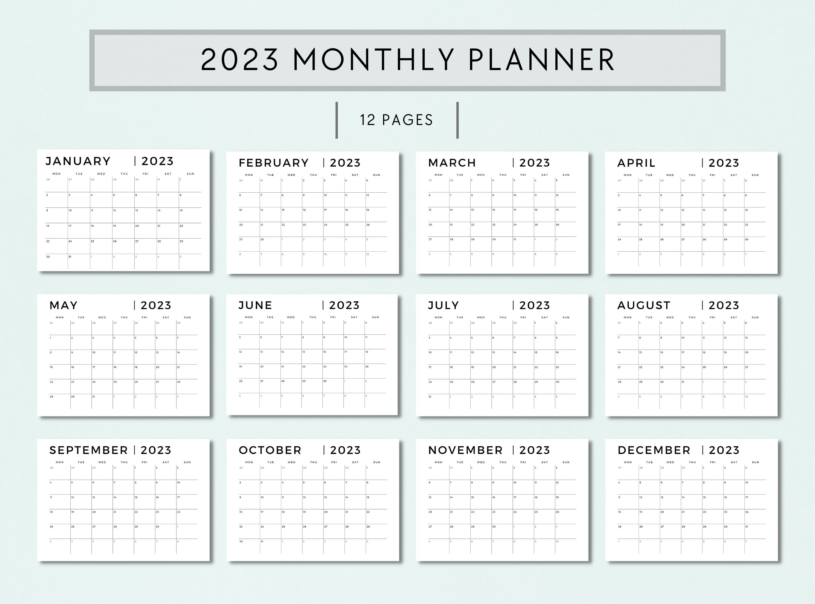Monthly Planner, Printable Calendar, 2023 Calendar, Digital Download ...