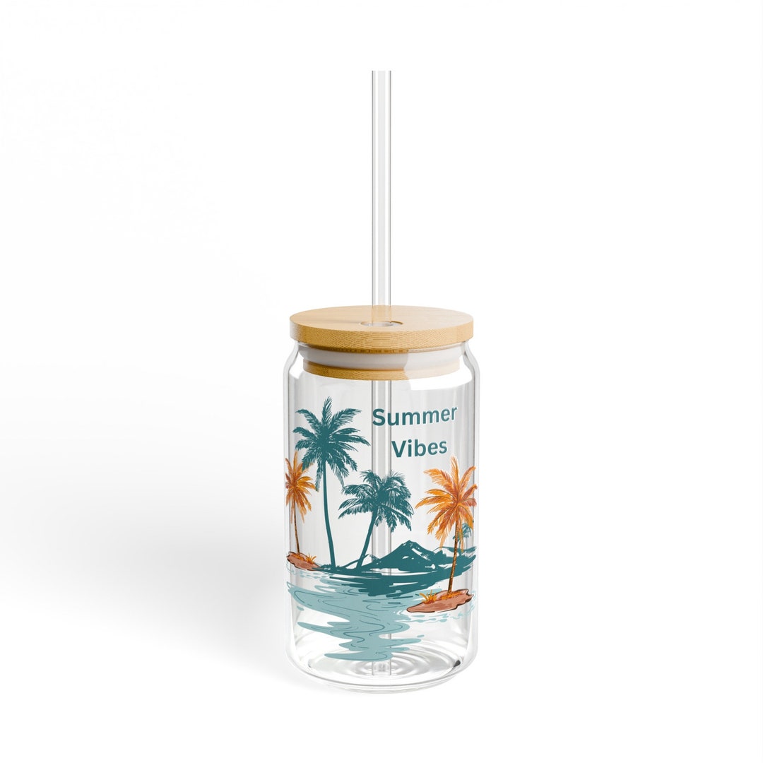 Summer Vibes Sipper Glass, 16oz Summer Palm Trees and Beach - Etsy