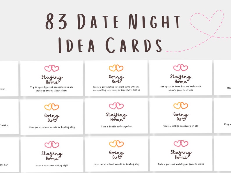 83 Couple Date Night Idea Cards for Boyfriend Girlfriend | Fun & Cute ...