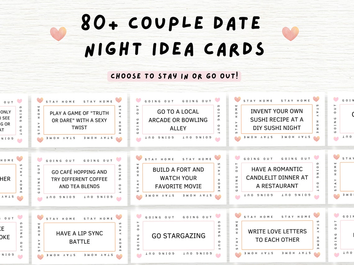 83 Couple Date Night Idea Cards | Printable Date Ideas & Relationship ...