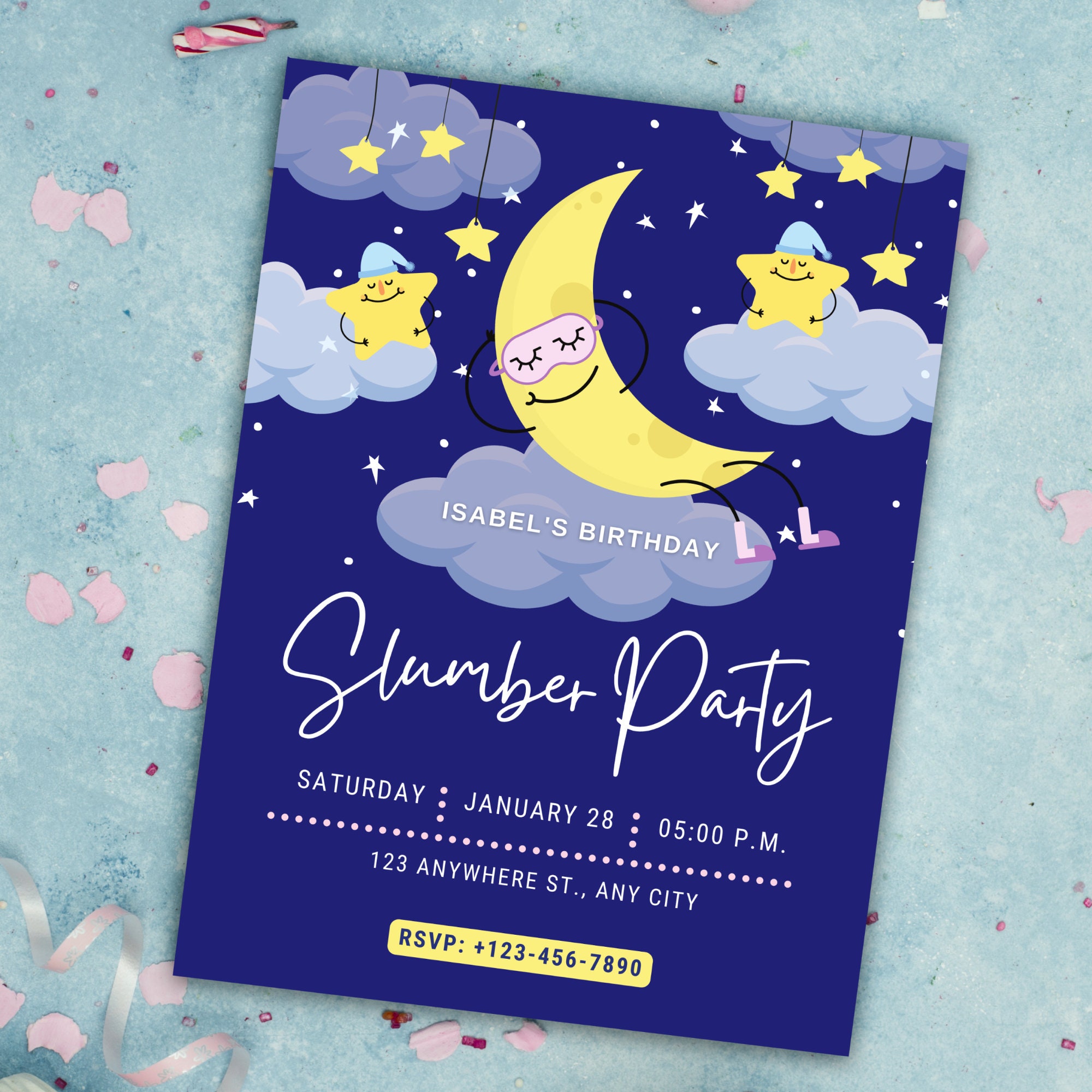 Editable Slumber Party Birthday Invitation Sleepover Birthday Invite