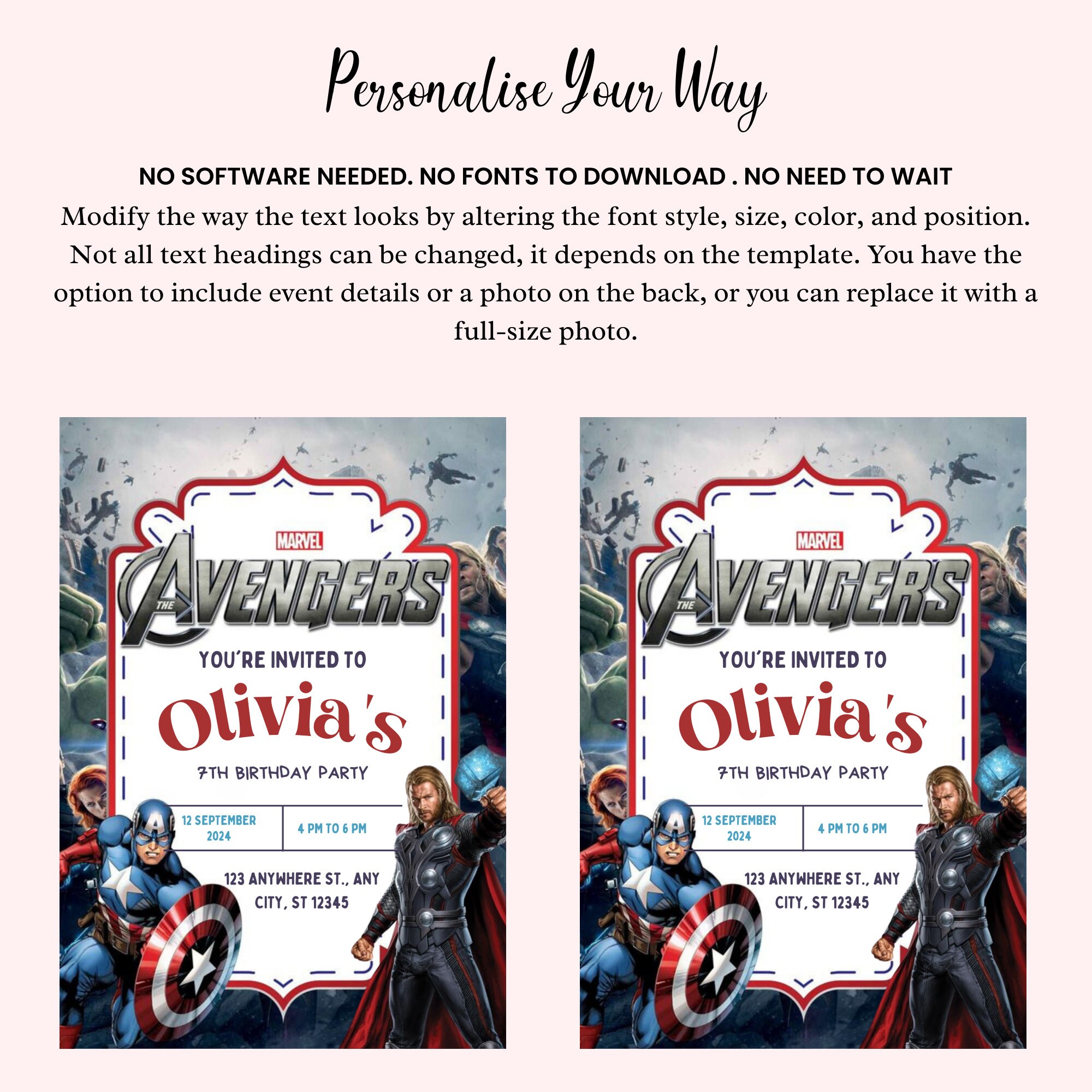 Editable Avengers Birthday Invitation Template, Printable Birthday ...
