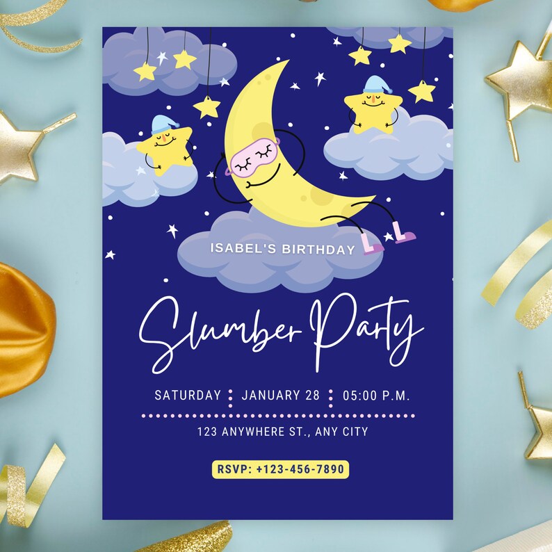 Editable Slumber Party Birthday Invitation Sleepover Birthday Invite