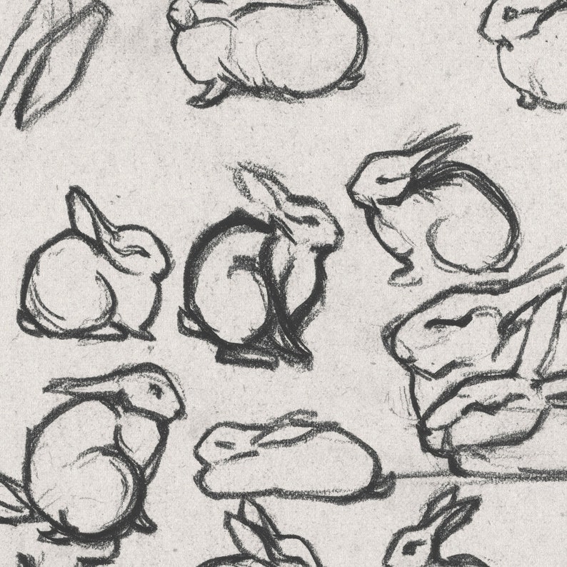 Vintage RABBIT SKETCH Print, Vintage Easter Decor, Easter Printable ...