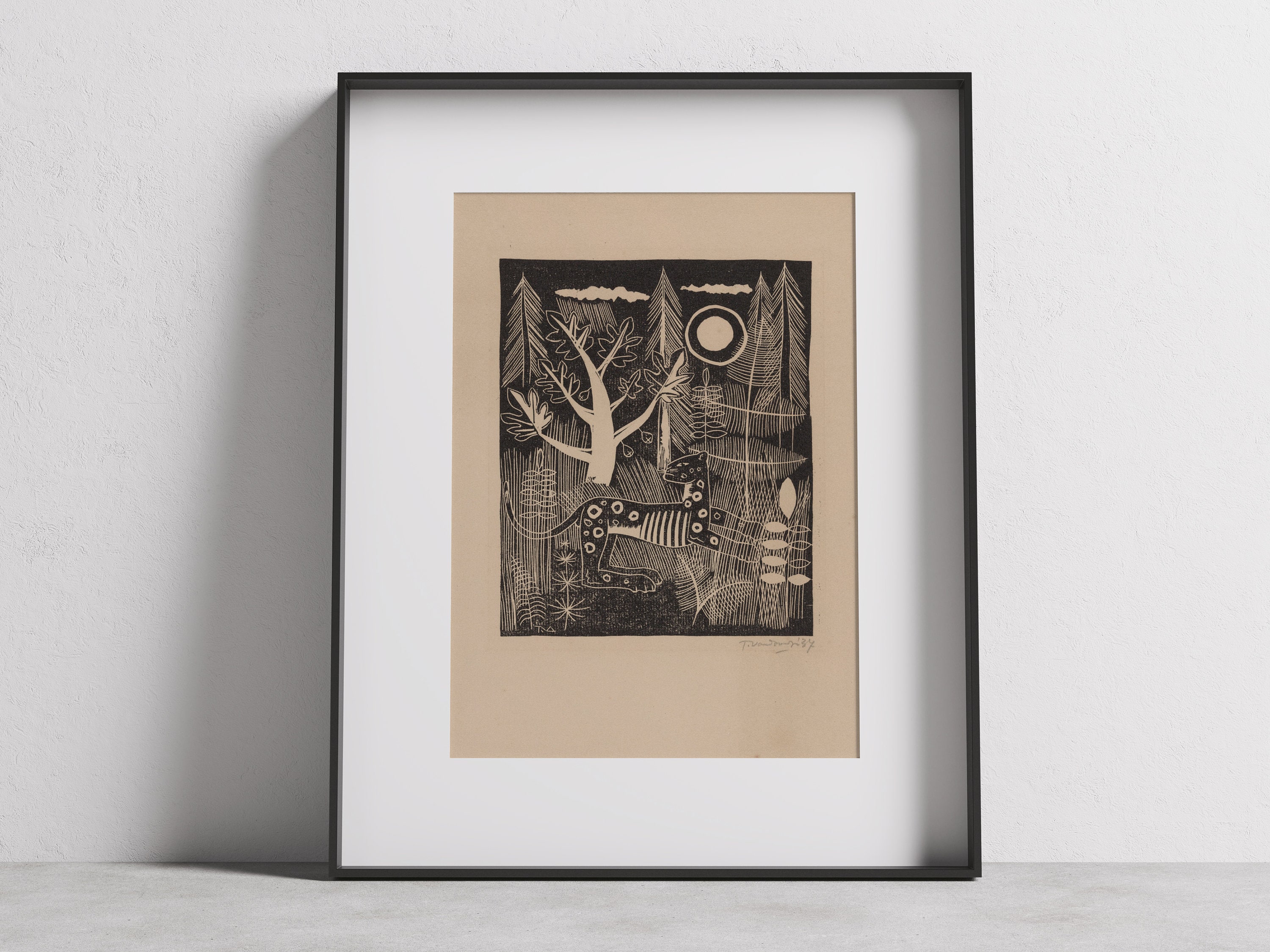 Vintage Linocut Printable Art, Eclectic Downloadable Art Print, Antique ...