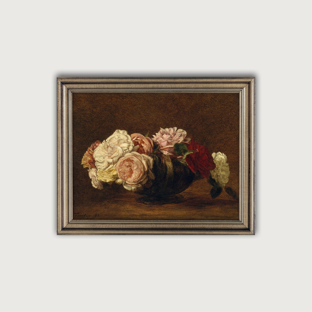 Vintage ROSES PAINTING Printable Art, Flower Still Life Oil Painting ...