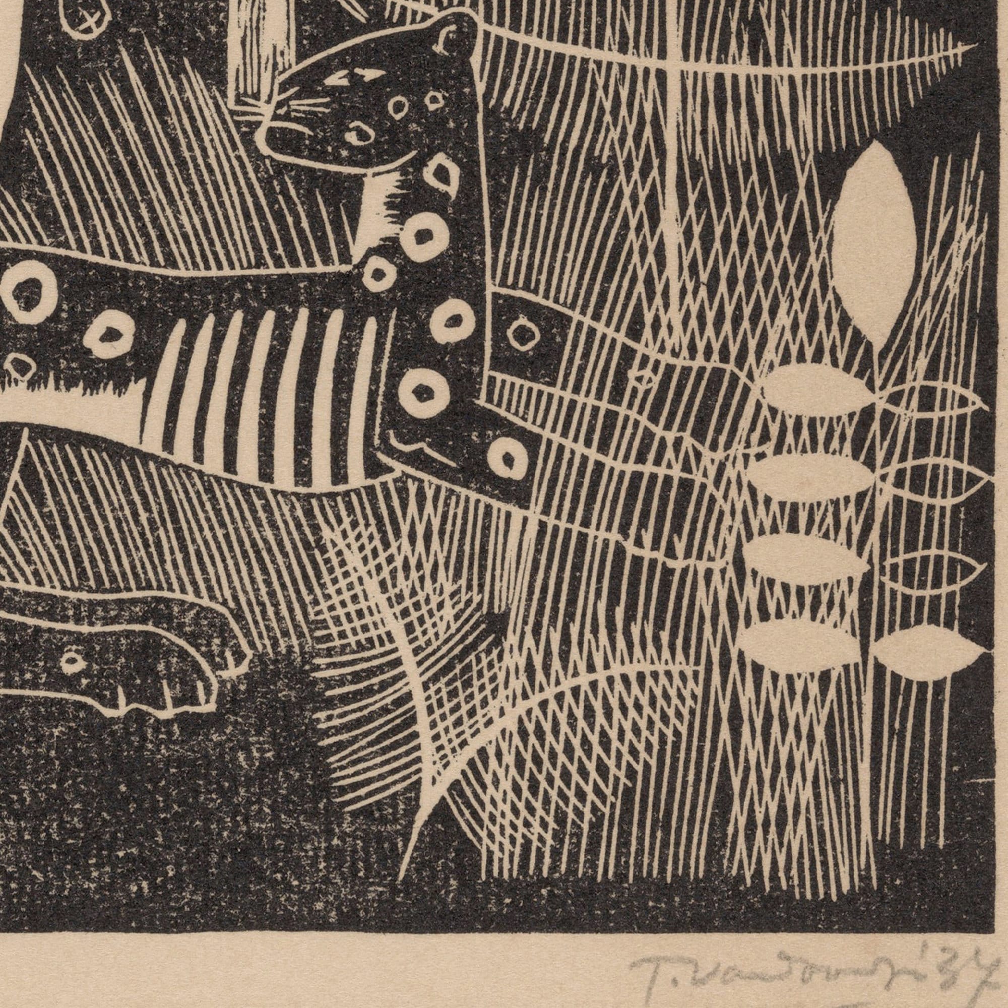 Vintage Linocut Printable Art, Eclectic Downloadable Art Print, Antique ...