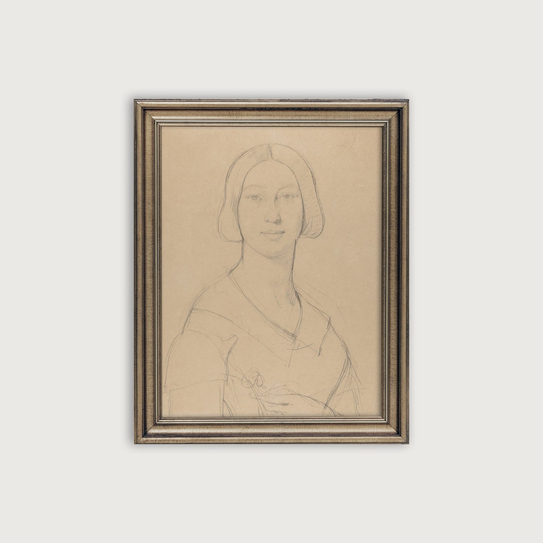 Vintage FEMALE PORTRAIT SKETCH, Antique Sketch Downloadable Art Print ...