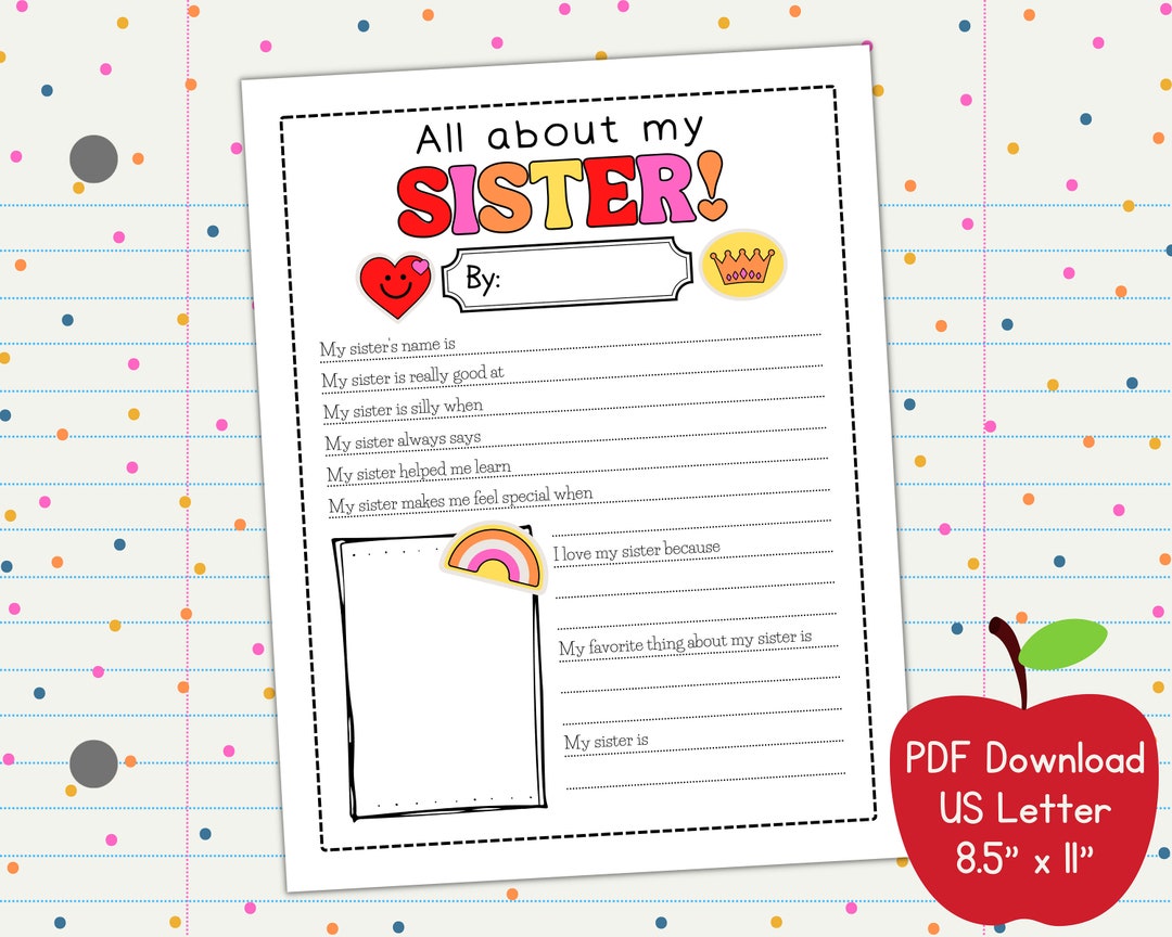 All About My Sister, Siblings Day Printable PDF, US Letter 8.5x11 ...