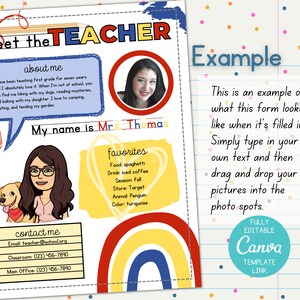 Primary Colors Meet the Teacher Handout, Fully Editable Canva Template ...