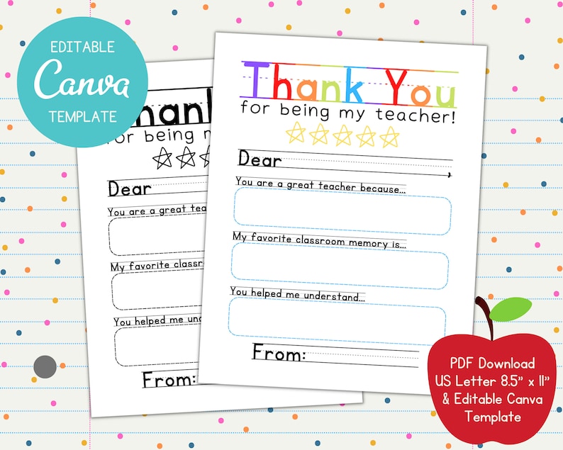 Thank You for Being an Awesome Teacher Editable Canva Template Teacher ...