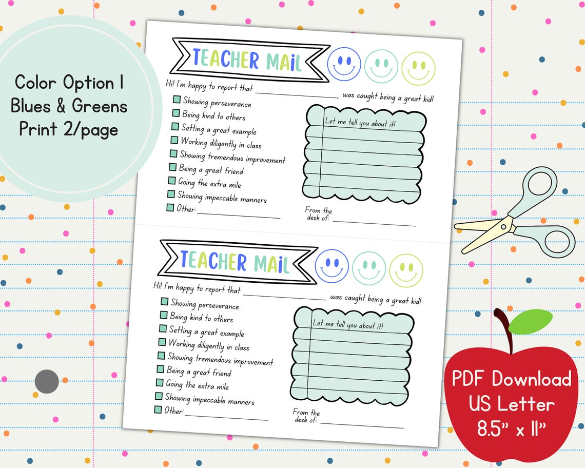 Positive Note Home, Teacher Mail Printable PDF, Instant Download ...
