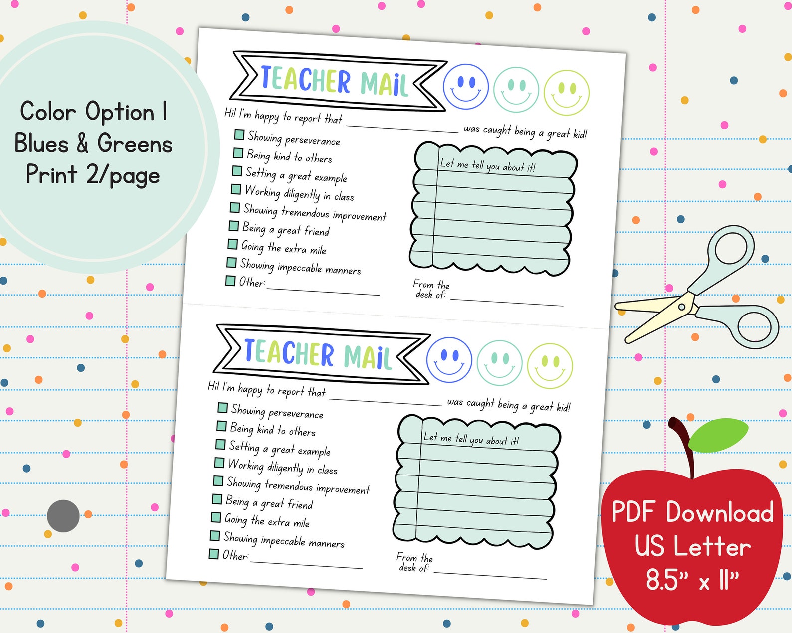 Positive Note Home, Teacher Mail Printable PDF, Instant Download ...