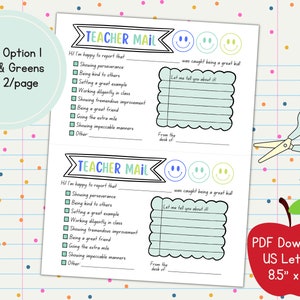 Positive Note Home, Teacher Mail Printable PDF, Instant Download ...