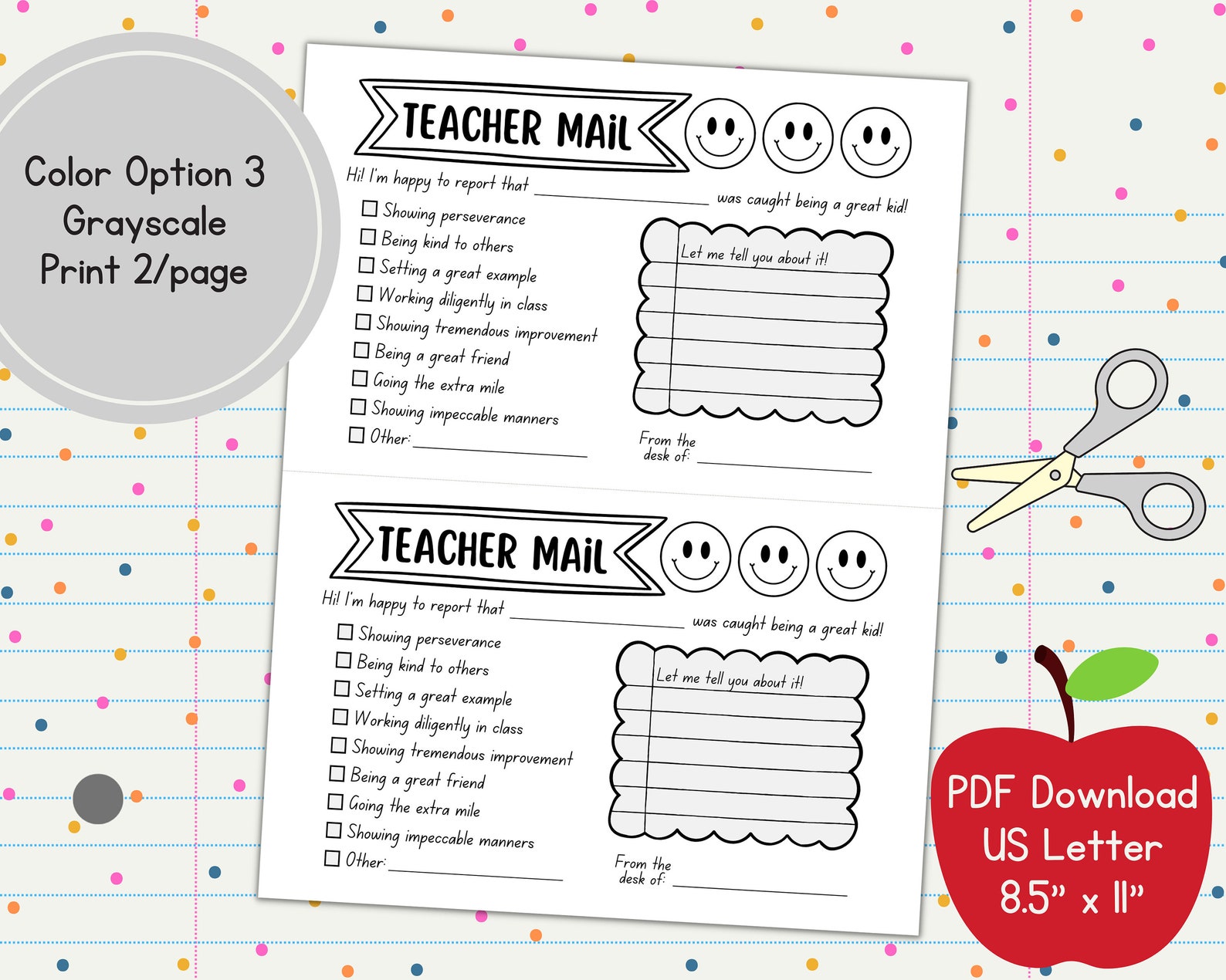 Positive Note Home, Teacher Mail Printable PDF, Instant Download ...