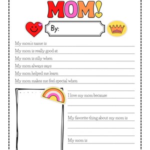 All About My Mom, Mother's Day Printable PDF, US Letter 8.5x11, Instant ...