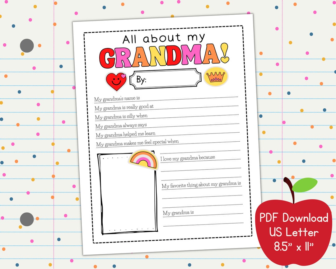 All About My Grandma, Grandparents' Day Printable PDF, US Letter 8.5x11 ...