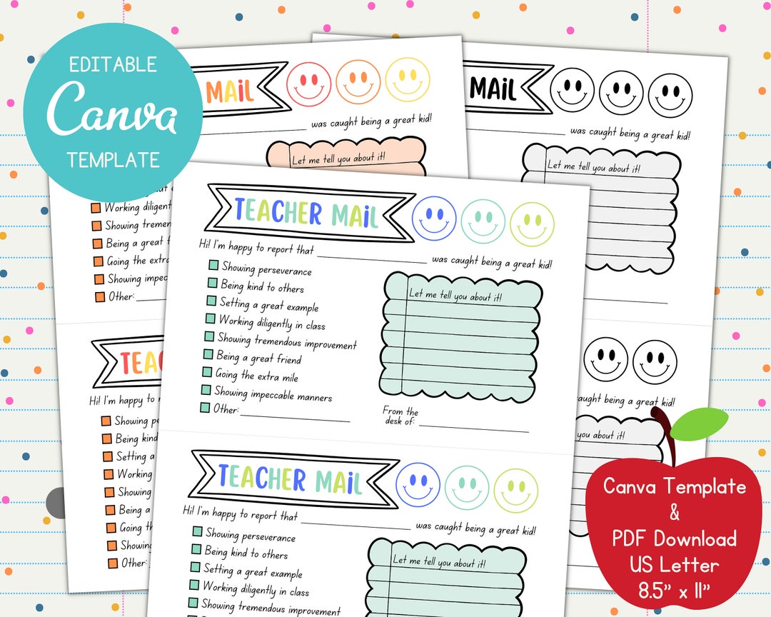 Teacher Mail Printable PDF Editable Canva Template Positive - Etsy