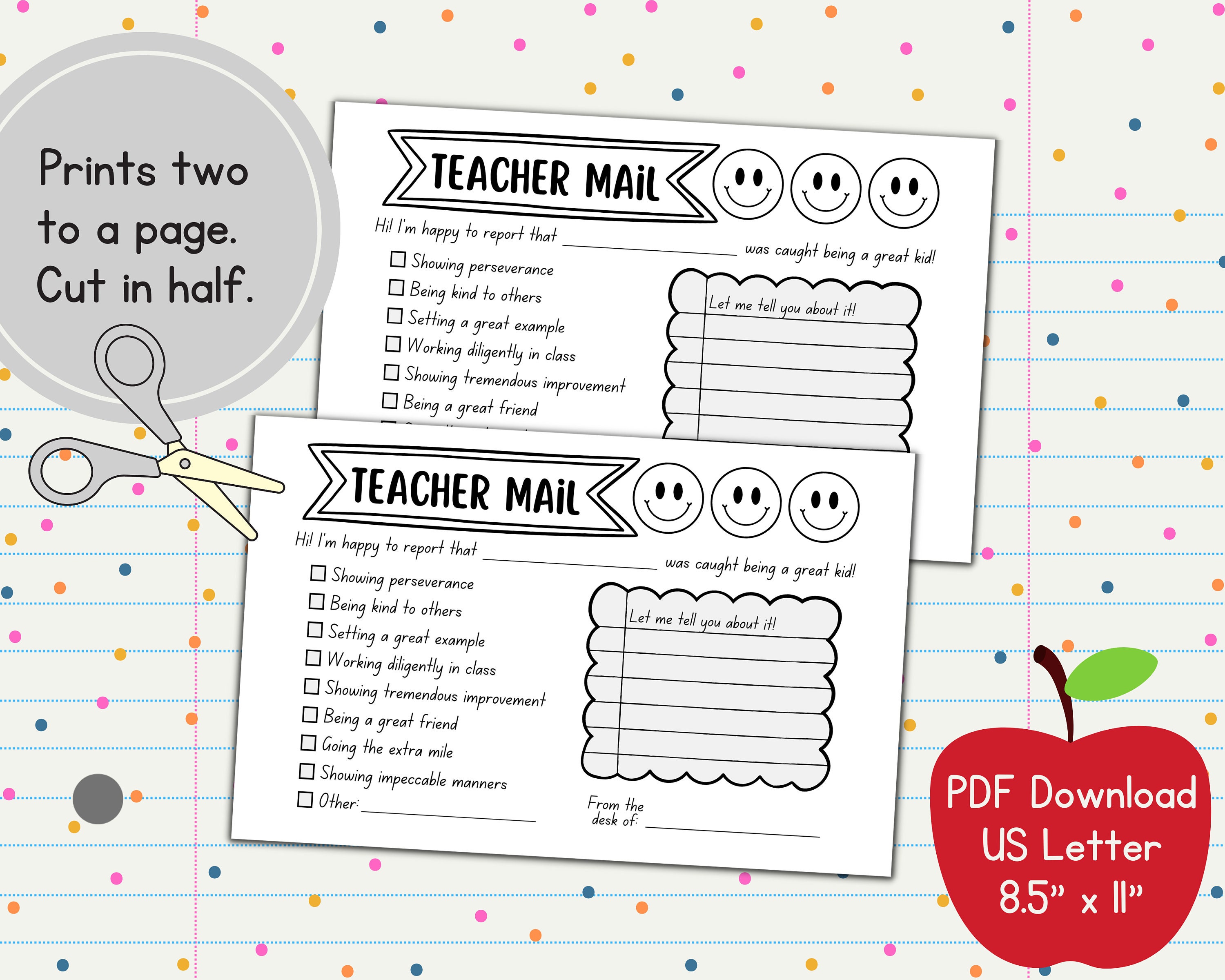 Positive Note Home, Teacher Mail Printable PDF, Instant Download ...
