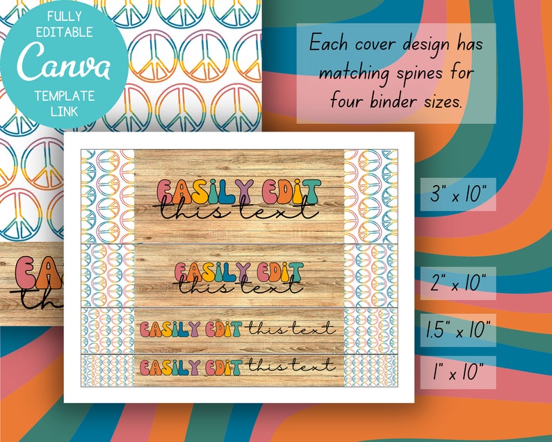 Groovy 70s Binder Covers & Spines, 6 Designs, Fully Editable Canva ...
