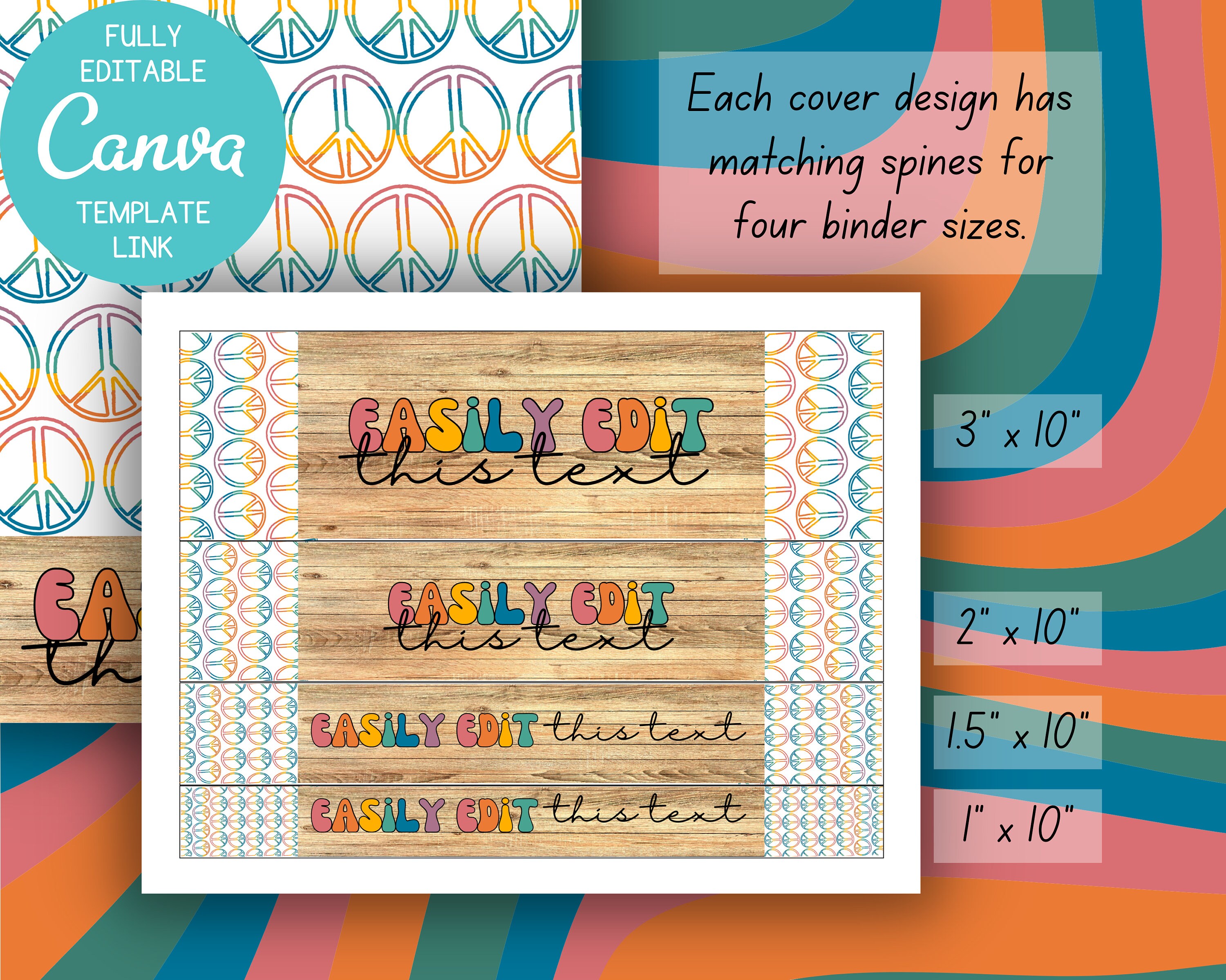 Groovy 70s Binder Covers & Spines, 6 Designs, Fully Editable Canva ...
