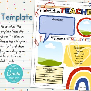 Primary Colors Meet the Teacher Handout, Fully Editable Canva Template ...