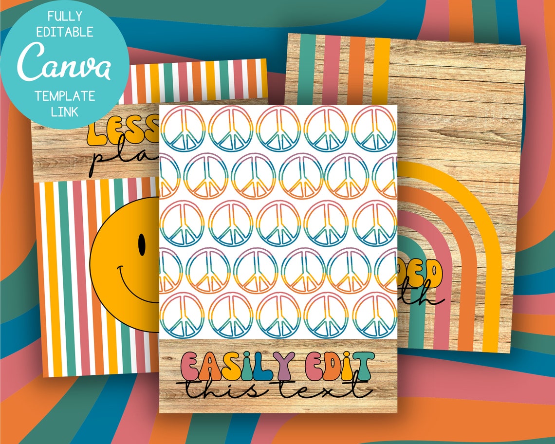 Groovy 70s Binder Covers & Spines, 6 Designs, Fully Editable Canva ...